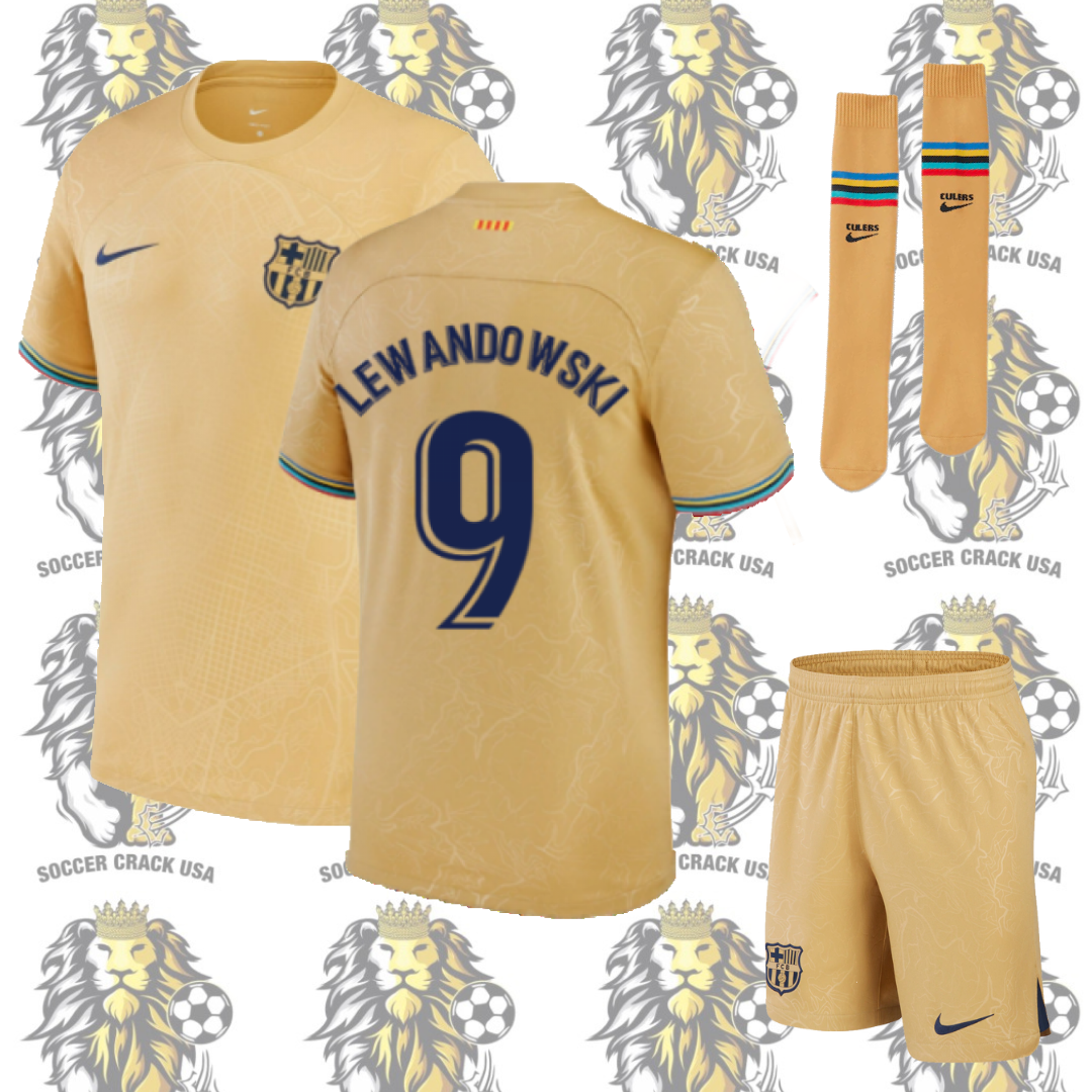 Lewandowski Barcelona Uniform Gold 22/23 for Kids – Soccer Crack